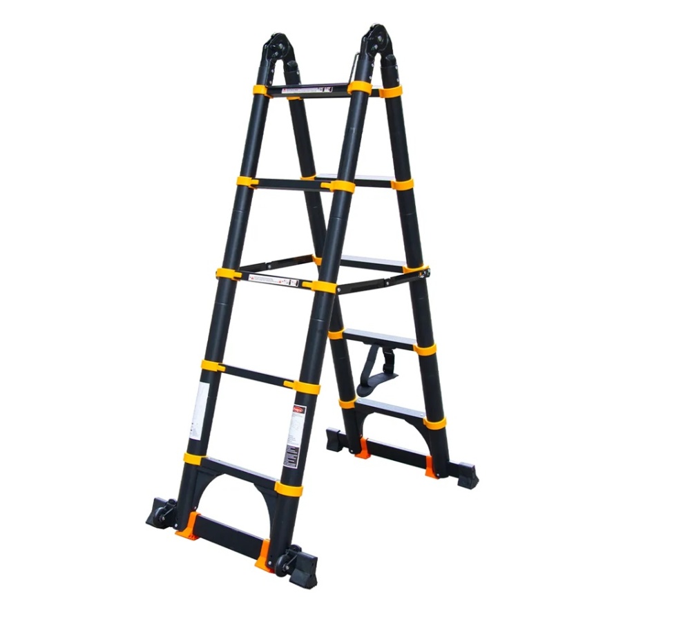 Escalera de aluminio telescópica tipo multiuso 3,2mts color negroamarilla